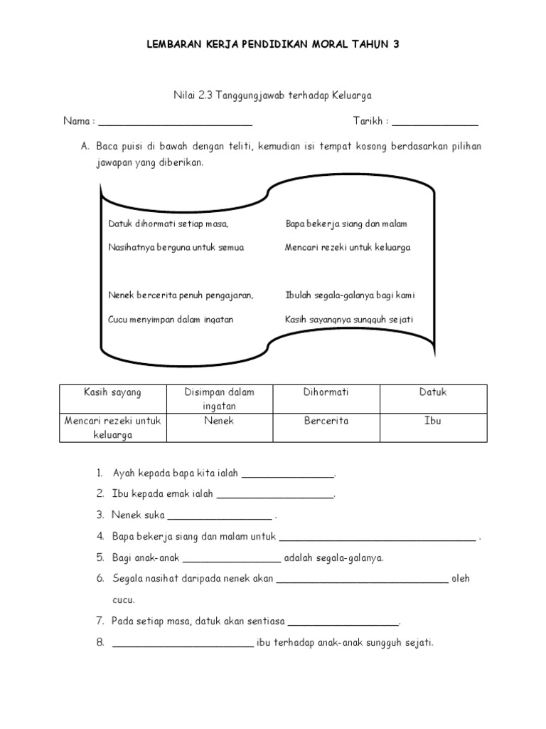 Lembaran Kerja Pendidikan Moral Tahun 4