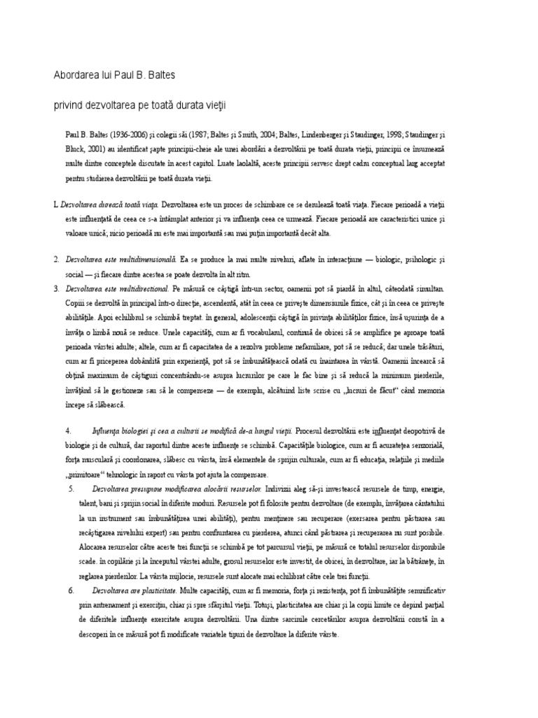 Abordarea Lui Paul Baltes - Life Span | PDF