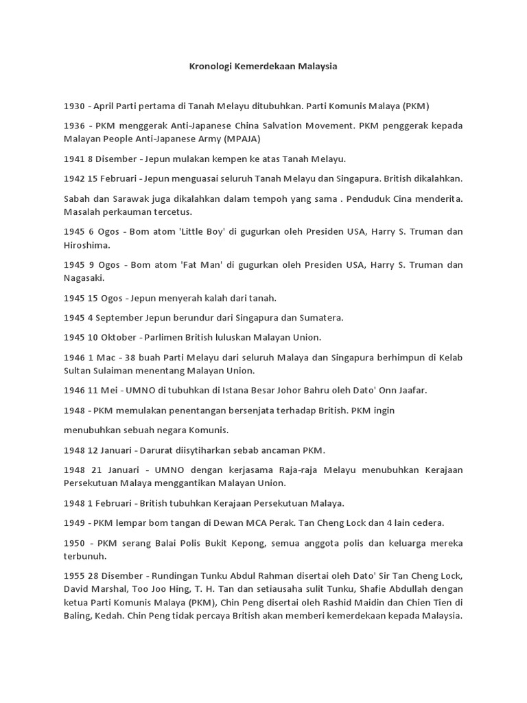 Kronologi Kemerdekaan Malaysia | PDF | Sejarah