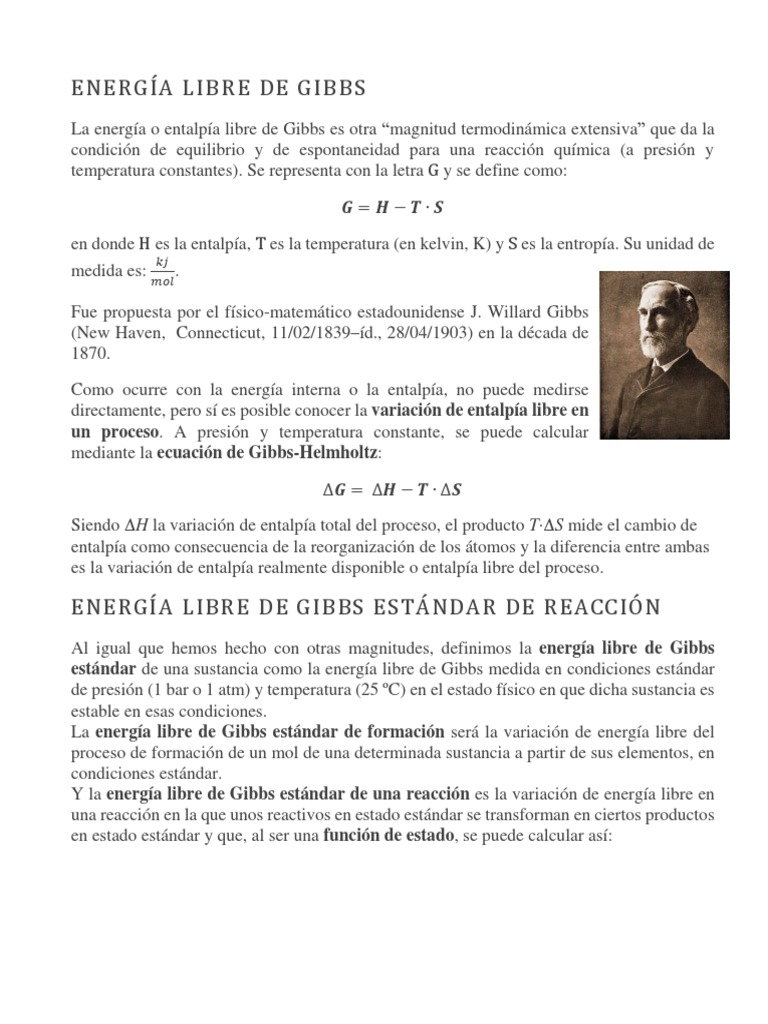 Principio de La Energía Libre de Gibbs | PDF | Energía libre de Gibbs | Entalpía