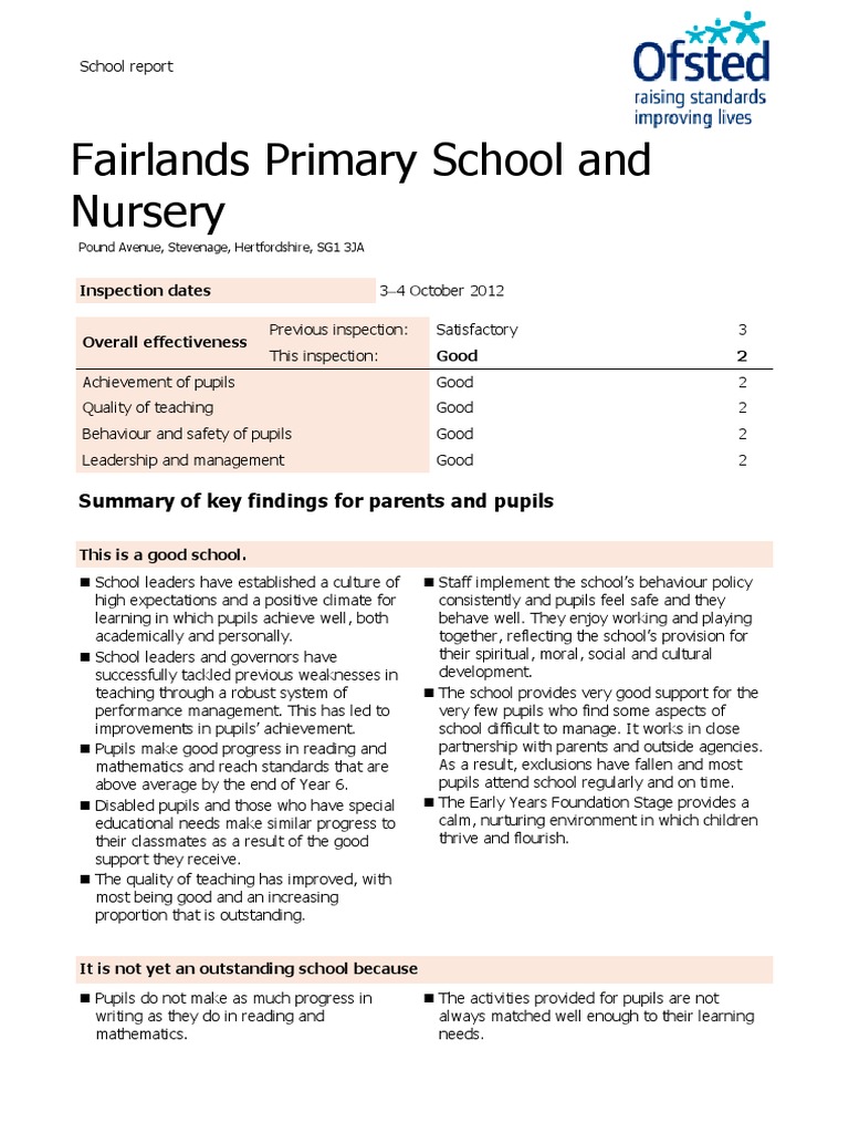 Ofsted Inspection Report - October 2012 | PDF | Preschool | Leadership