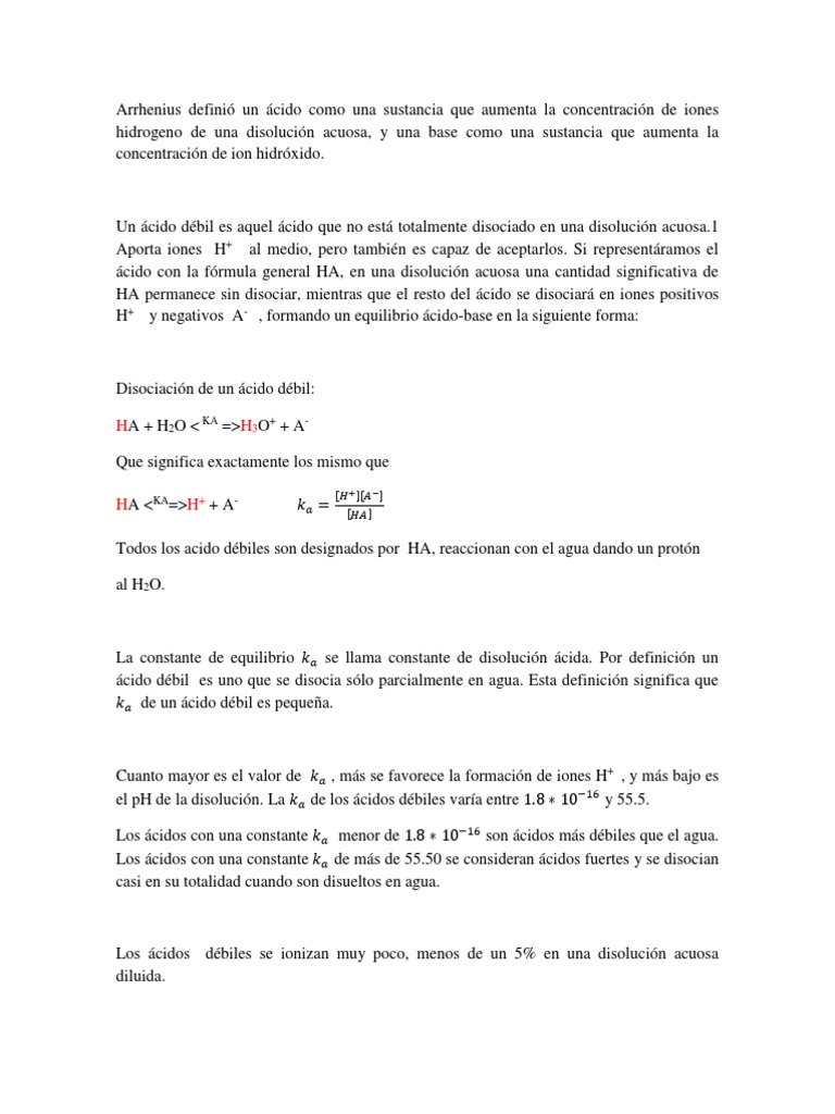 Acidos Debiles | PDF | Ácido | Química analítica