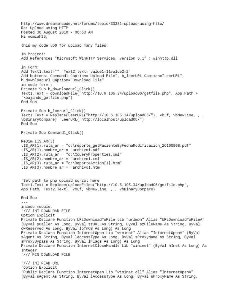 VB6 HTTP File Upload Script | PDF | Web Server | Internet & Web