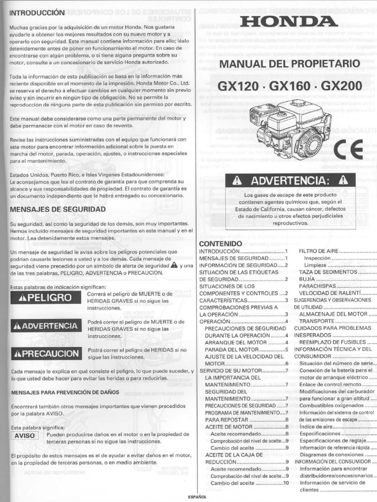 Honda GX120-GX160-GX200 PDF | PDF | Acelerador | Carburador
