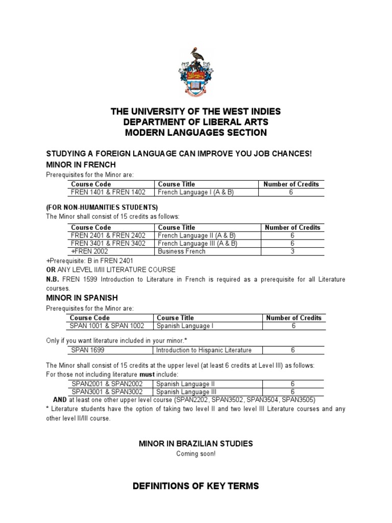 UWI Spanish Minor Requirements | PDF | Academic Degree | Spanish Language