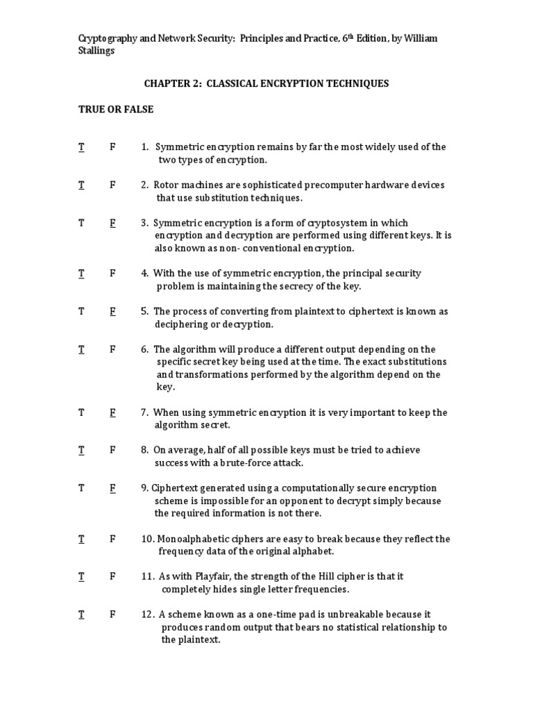 Cryptography Stallings CH02 Answers | PDF | Cipher | Cryptography