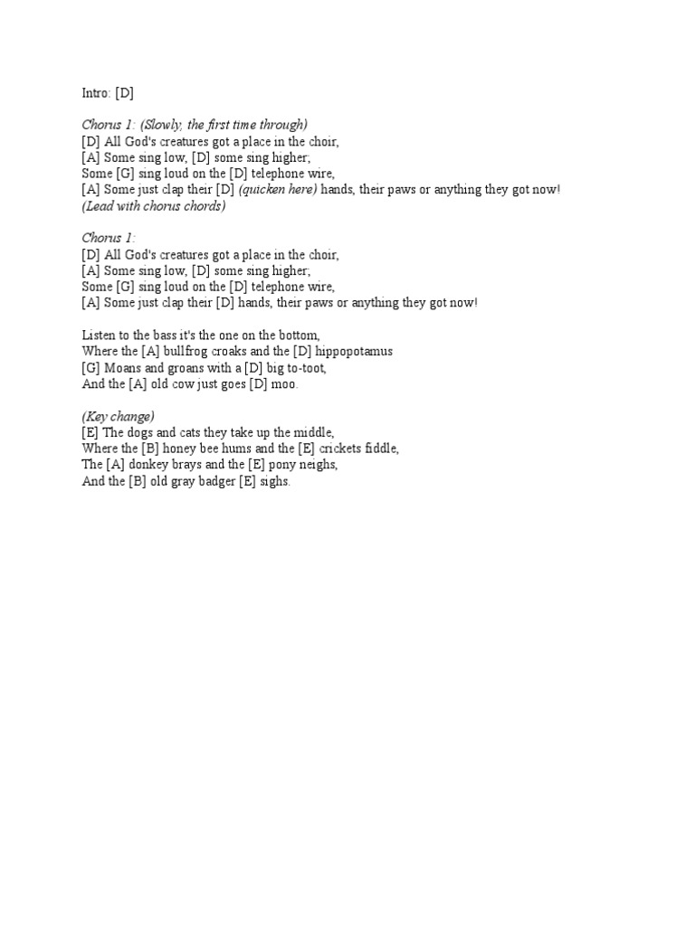All God's Creatures Got A Place in The Choir | PDF