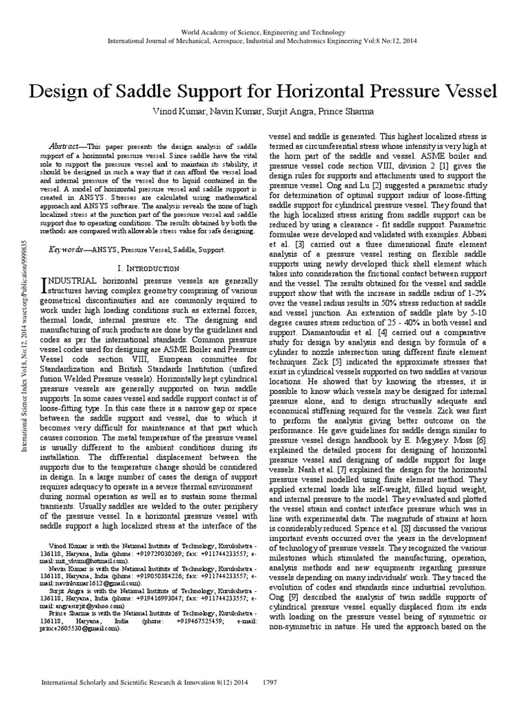 Design of Saddle Support for Vessel | Stress (Mechanics) | Applied And ...