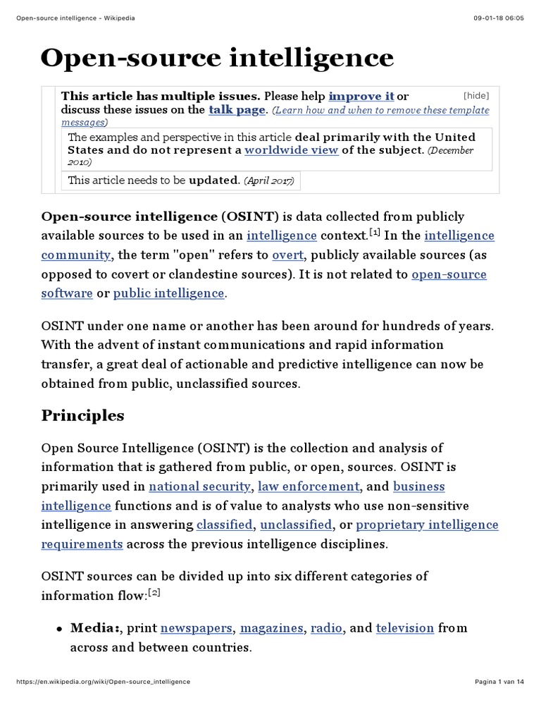 Open-source Intelligence - Wikipedia | Security | Intelligence Assessment