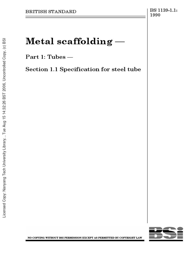 BS 1139 1 1 1990 PDF | PDF | Scaffolding | Pipe (Fluid Conveyance)