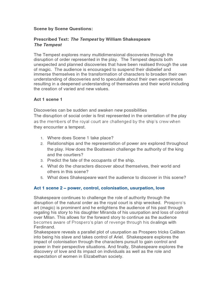 Tempest Scene by Scene Questions | PDF | The Tempest