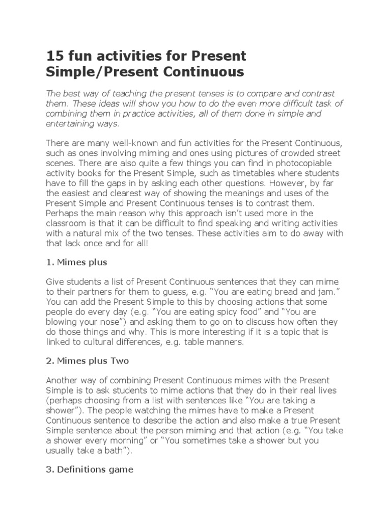 15 Fun Activities For Present Simple | Download Free PDF | Question | Verb
