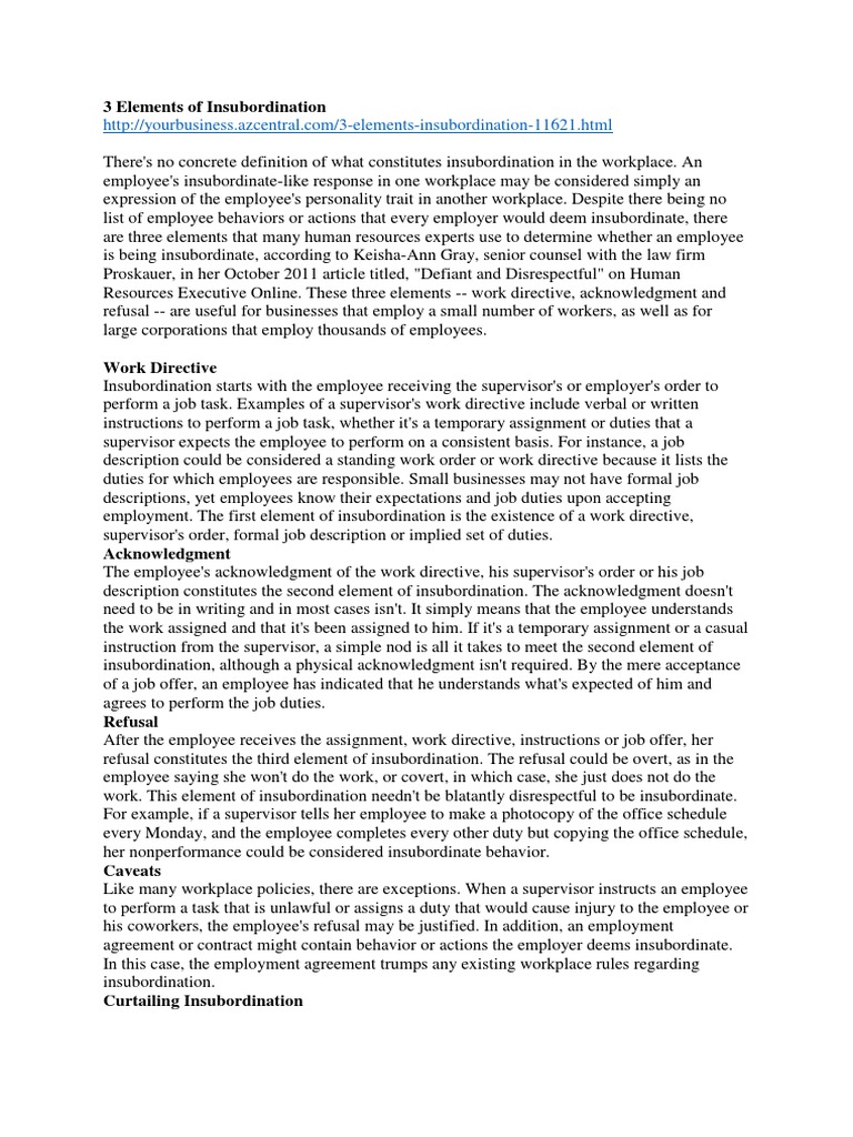 Understanding Insubordination Elements | PDF | Supervisor | Employment