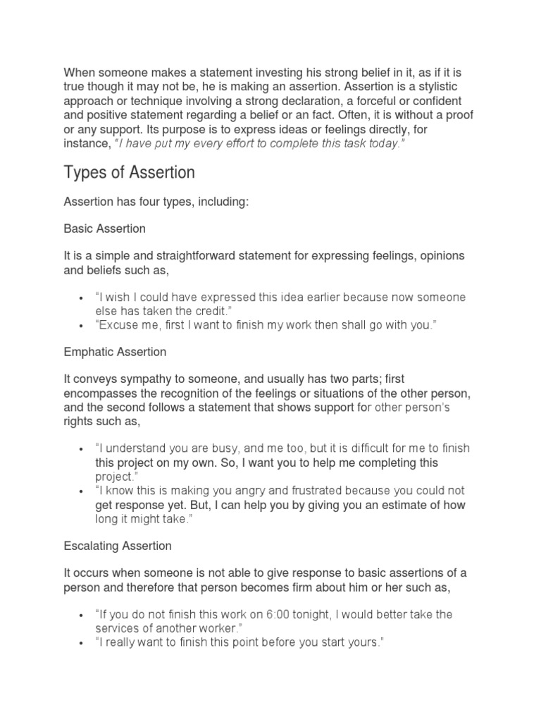 Types of Assertion: "I Have Put My Every Effort To Complete This Task ...