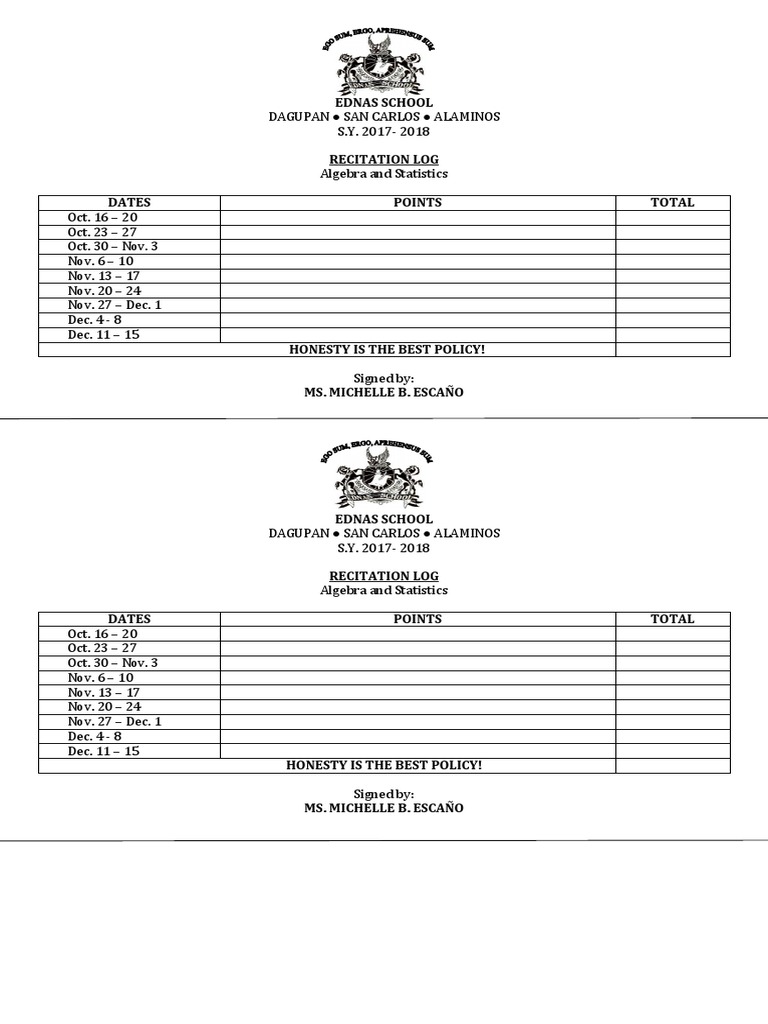 Recitation Log | PDF