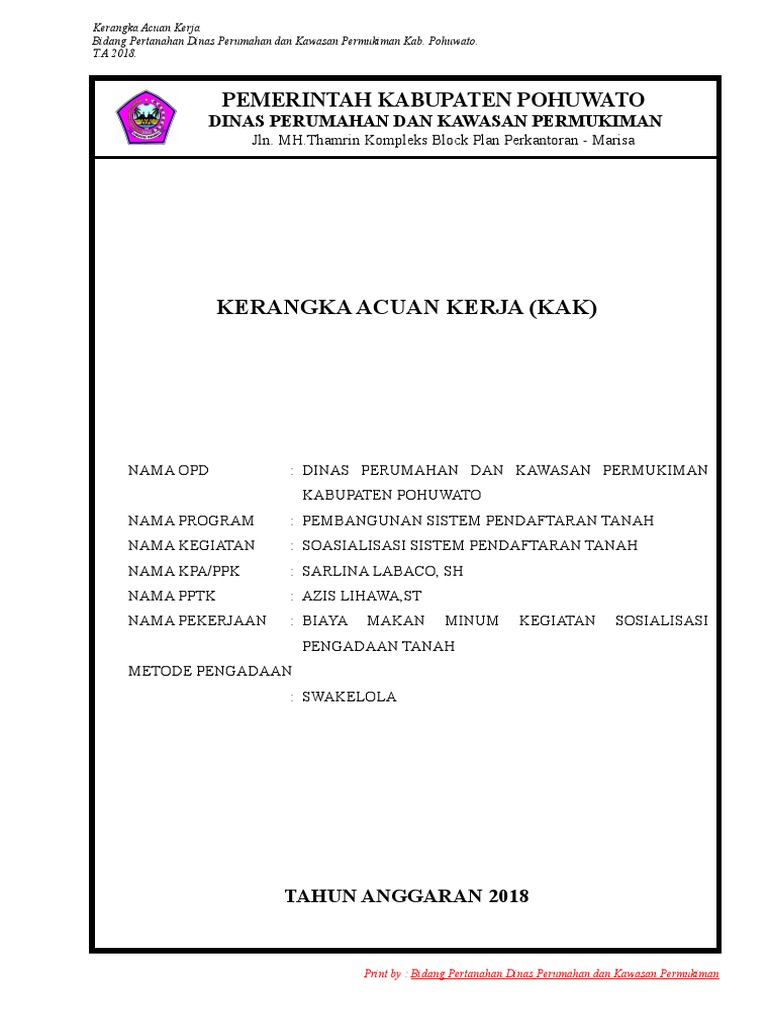 Format Kak Swakelola | PDF