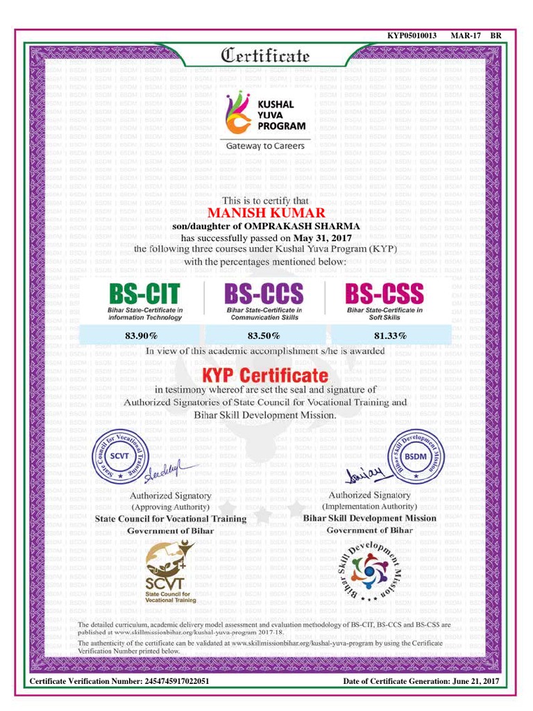 Kyp Certificate