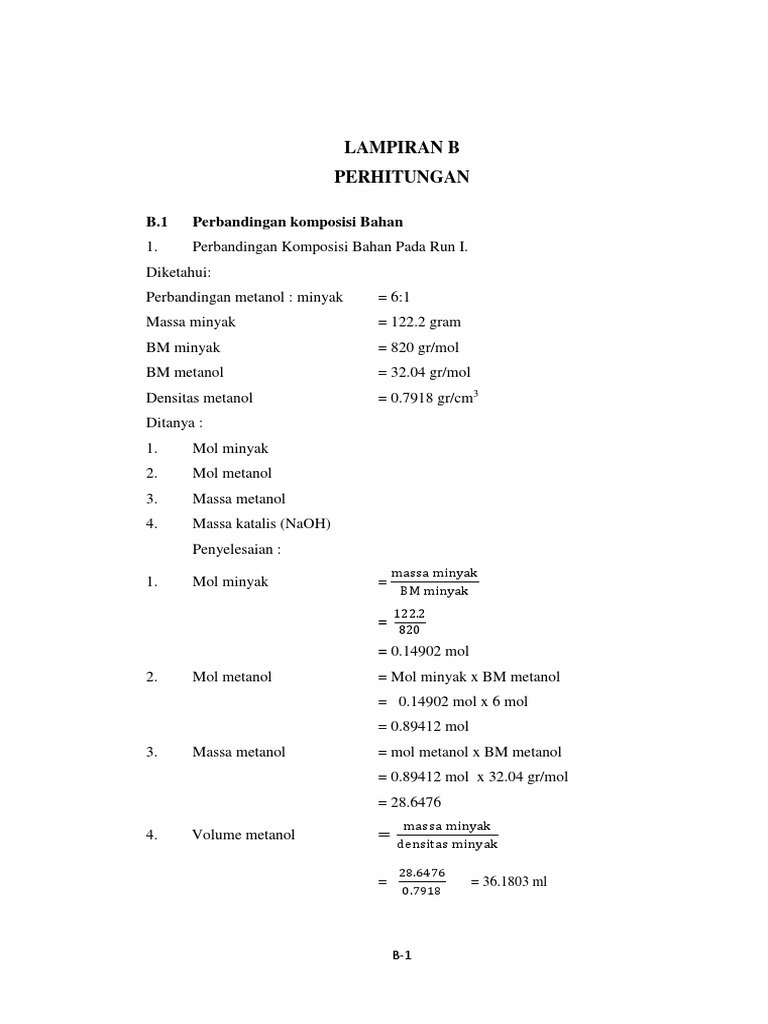 Lampiran B Perhitungan: B.1 Perbandingan Komposisi Bahan | PDF
