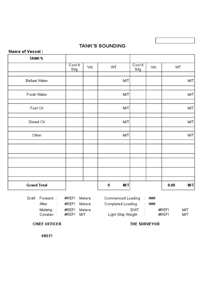 Tank'S Sounding: Name of Vessel | PDF