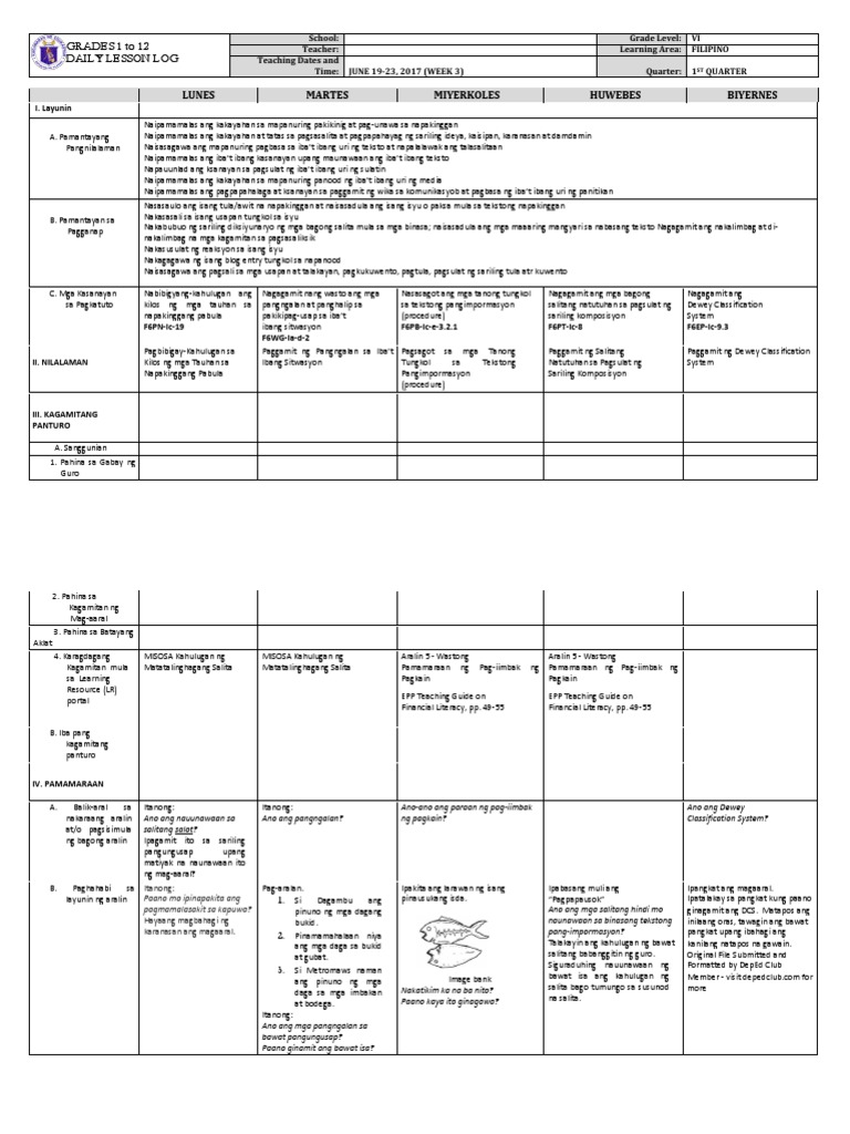 DLL Filipino 6 q1 w3 | PDF