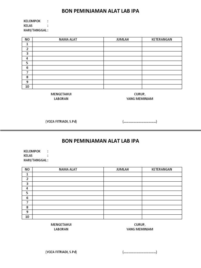Bon Peminjaman Alat Lab Ipa | PDF