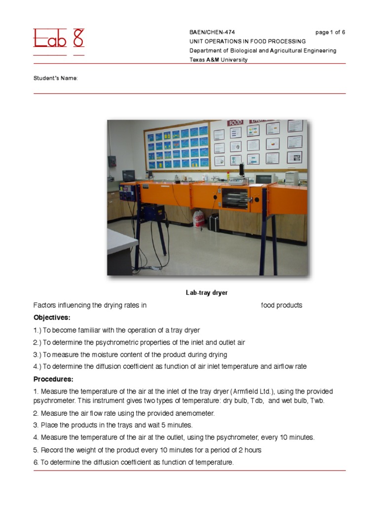 Tray Dryer Lab | PDF | Continuum Mechanics | Applied And ...