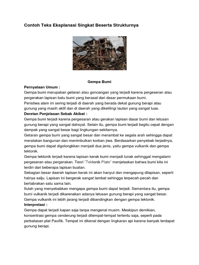 Contoh Teks Eksplanasi Singkat Beserta Strukturnya | PDF