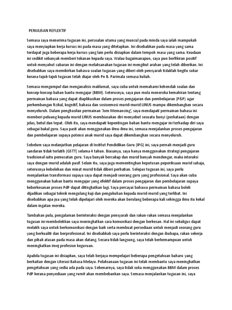 Contoh Penulisan Reflektif | PDF