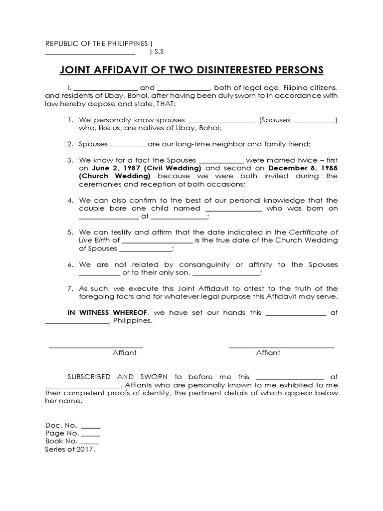 Joint Affidavit of Two Disinterested Persons | PDF