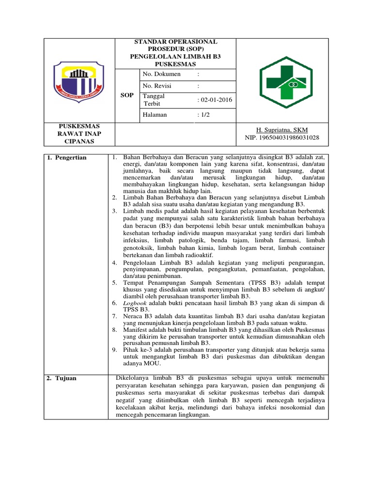 Sop Pengelolaan Limbah B3 - Riset