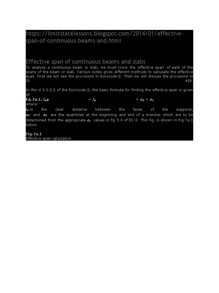 Effective Span of Continuous Beams and Slabs | PDF | Teaching ...