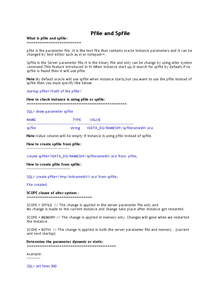 Pfile and Spfile | PDF | Scope (Computer Science) | Parameter (Computer Programming)