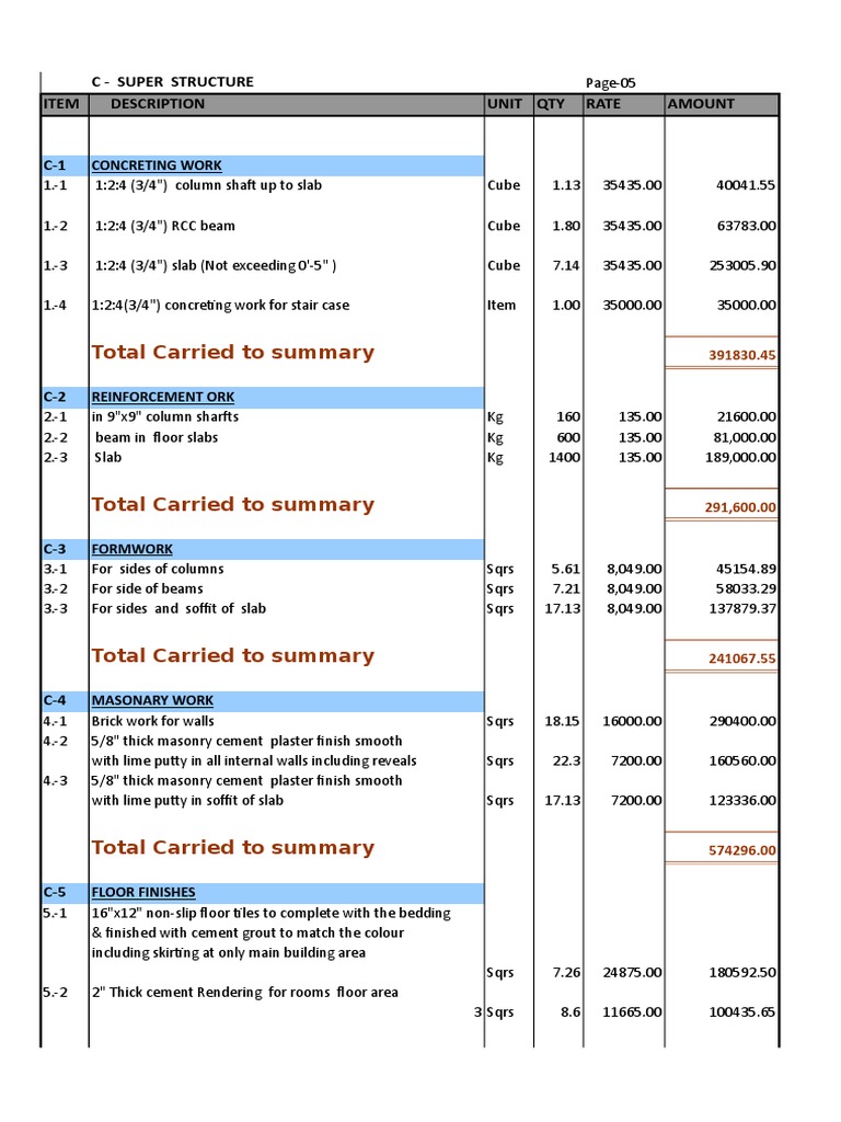 02 Boq Ground Floor Super Structure | PDF | Masonry | Art Media