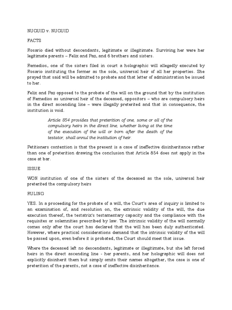 Spec Pro Nuguid V Nuguid | PDF | Will And Testament | Probate