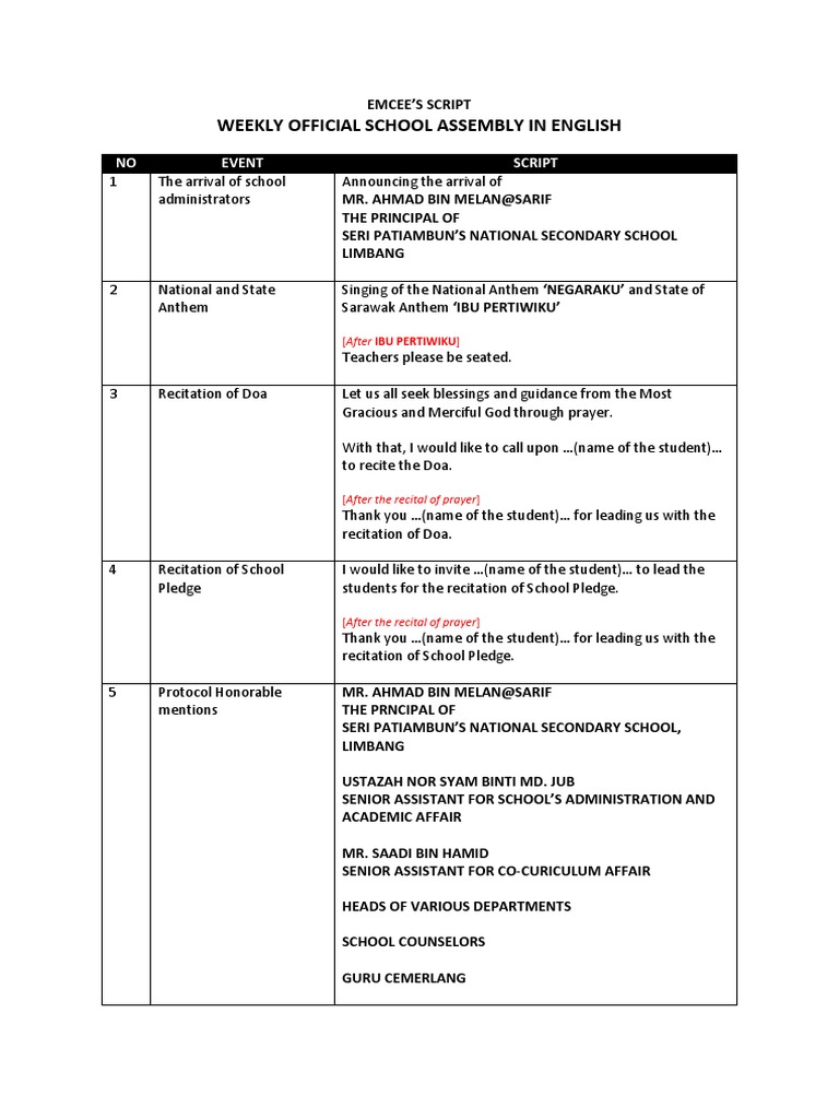 English Emcee Script | PDF | Further Education | Teachers