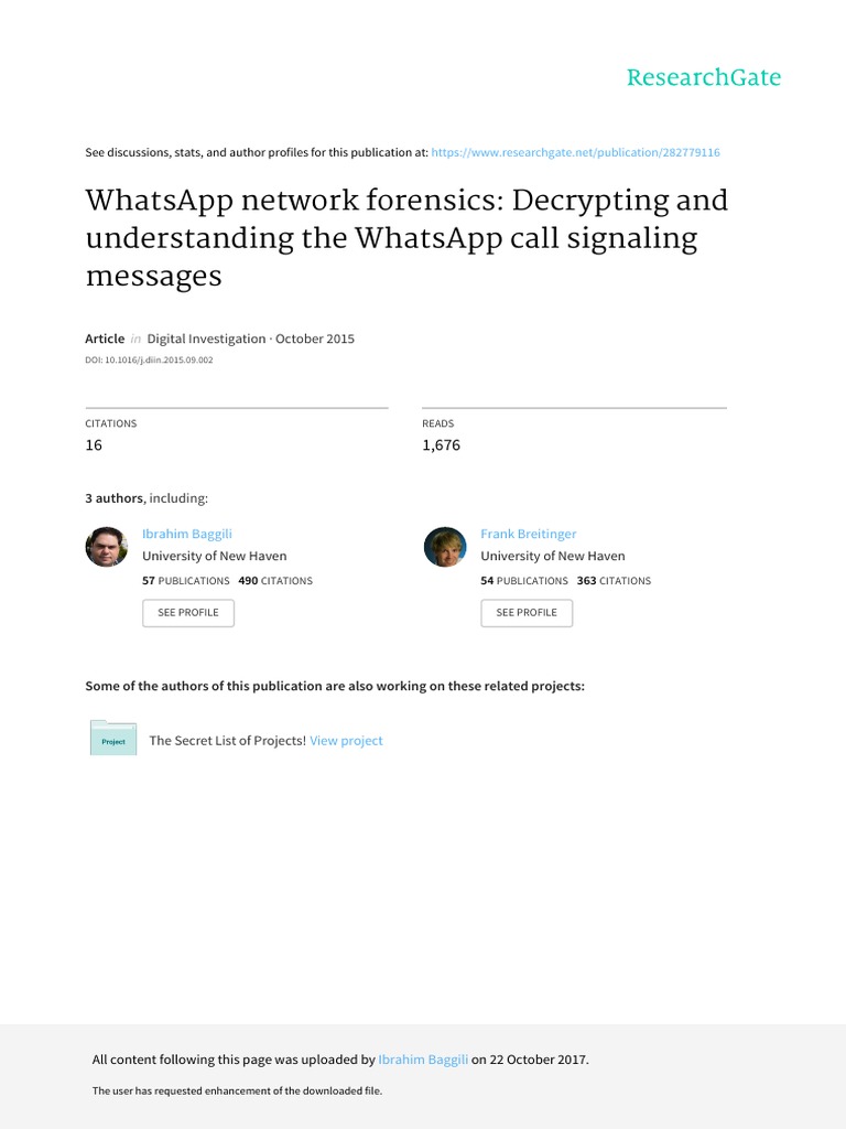WhatsApp Network Forensics Decrypting and Understa | PDF | Key (Cryptography) | Computer Network