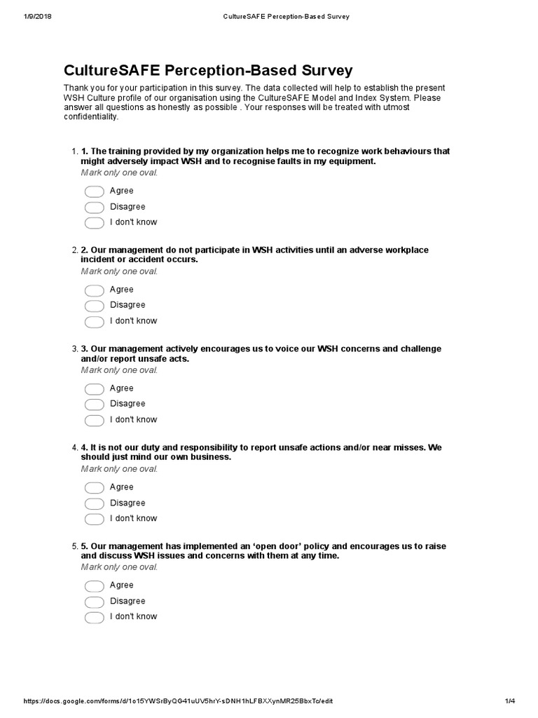 CultureSAFE Perception-Based Survey - Google Forms | Business