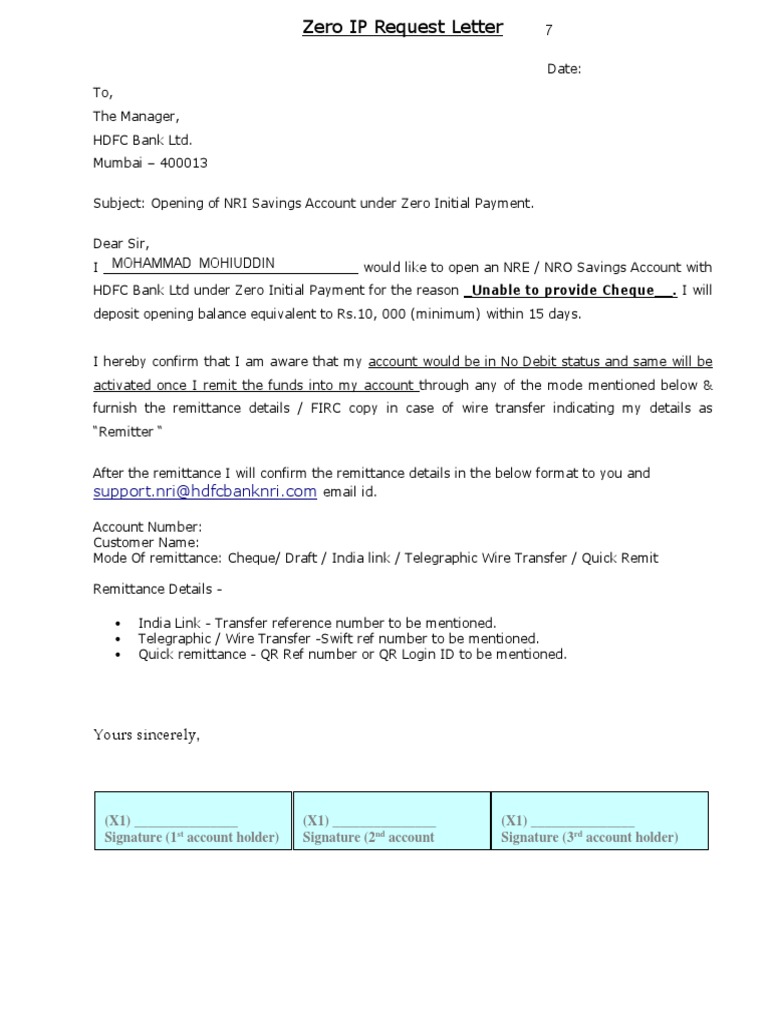 Zero Request Letter | PDF
