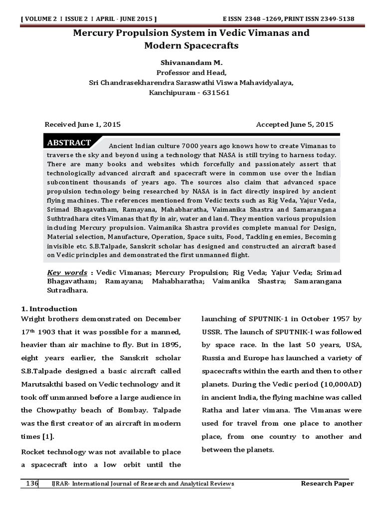 Mercury Propulsion System in Vedic Vimanas | PDF | Spacecraft ...