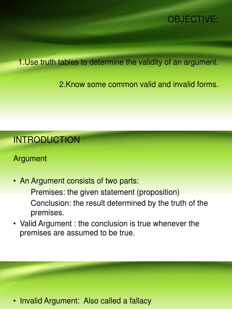 Validity of Arguments Using Truth Tables | PDF | Validity | Argument