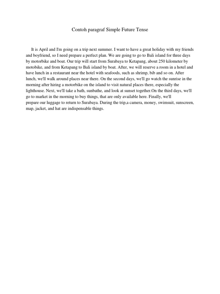 Contoh Paragraf Simple Future Tense | PDF