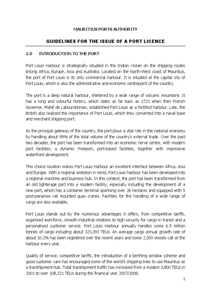 Port Licence Guidelines for Mauritius | PDF | License | Port