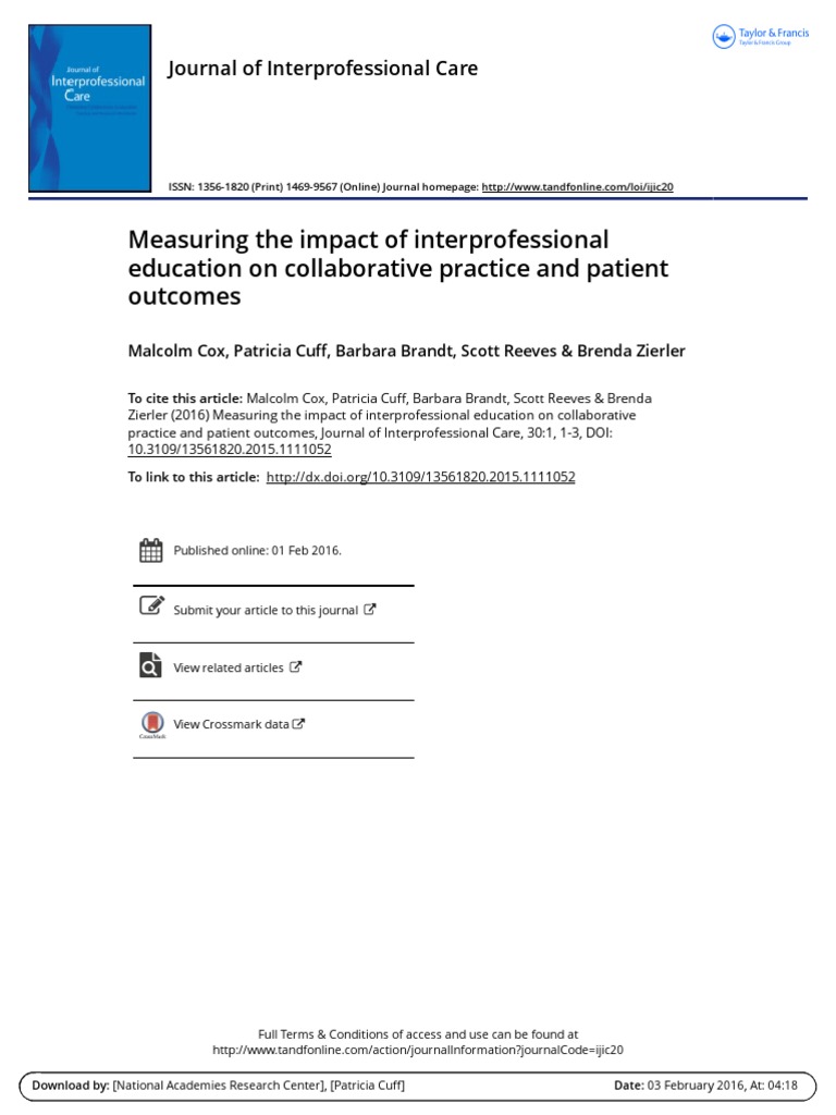 Jurnal IPE - JIC Editorial - Cox Et Al 2016 | PDF | Evidence Based Medicine | Health System