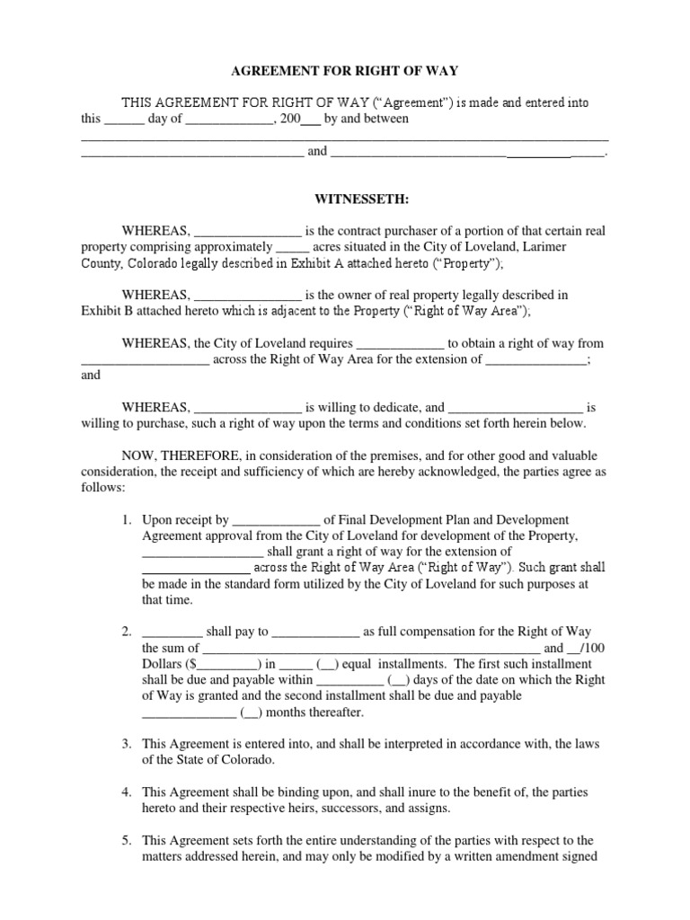 Right of Way Agreement Template | PDF | Property | Civil Law (Legal System)