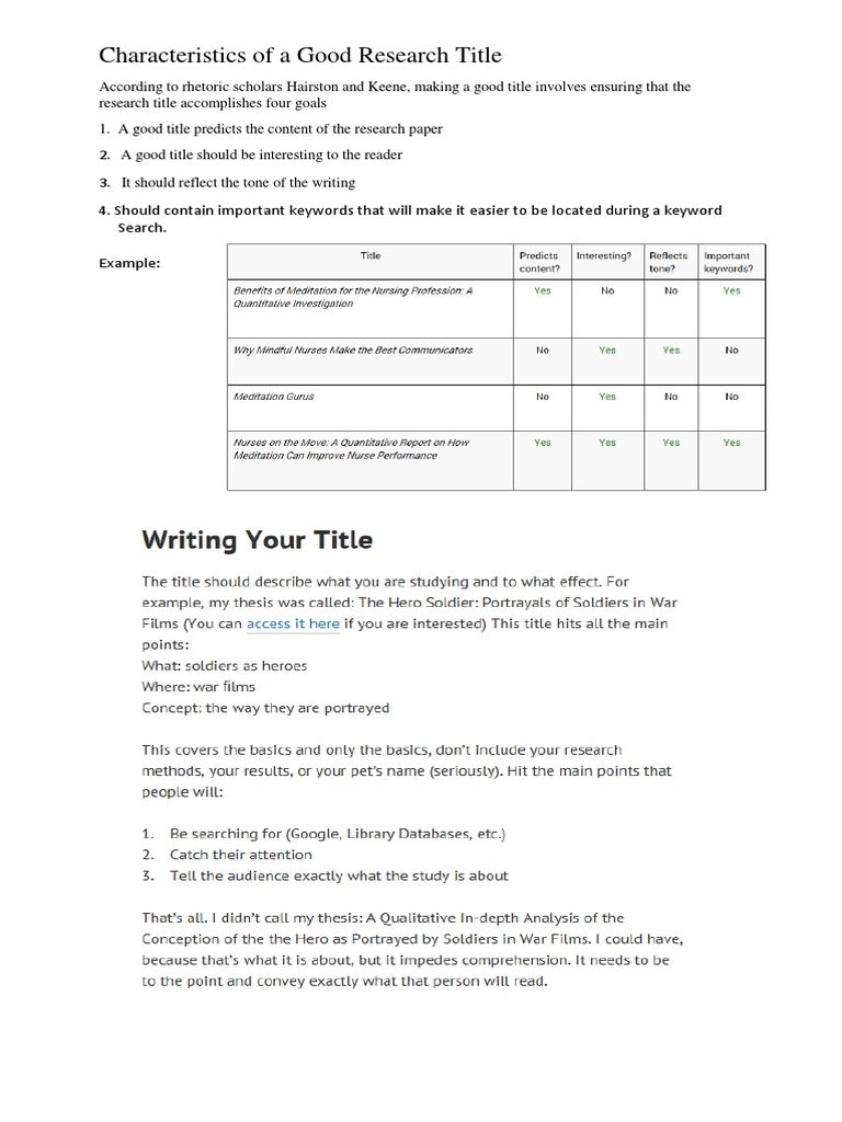 Characteristics of A Good Research Title | PDF | Qualitative Research ...