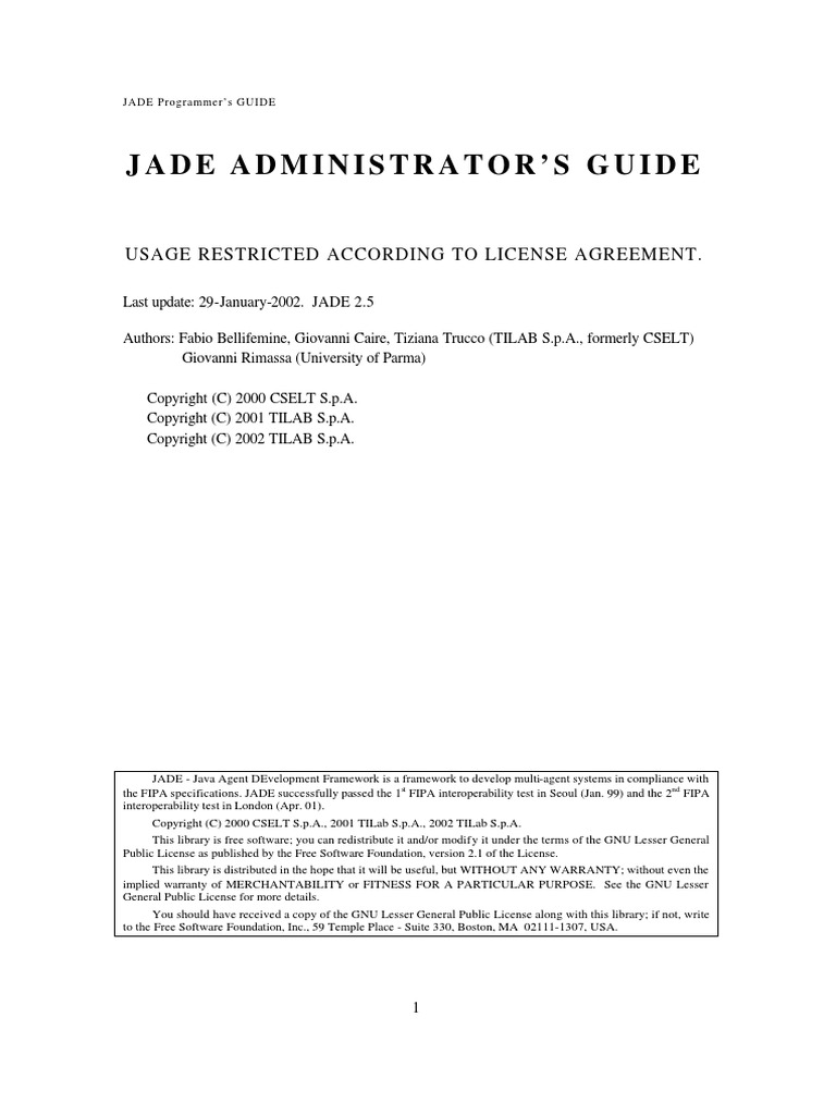 Jade Administrator'S Guide: Usage Restricted According To License ...