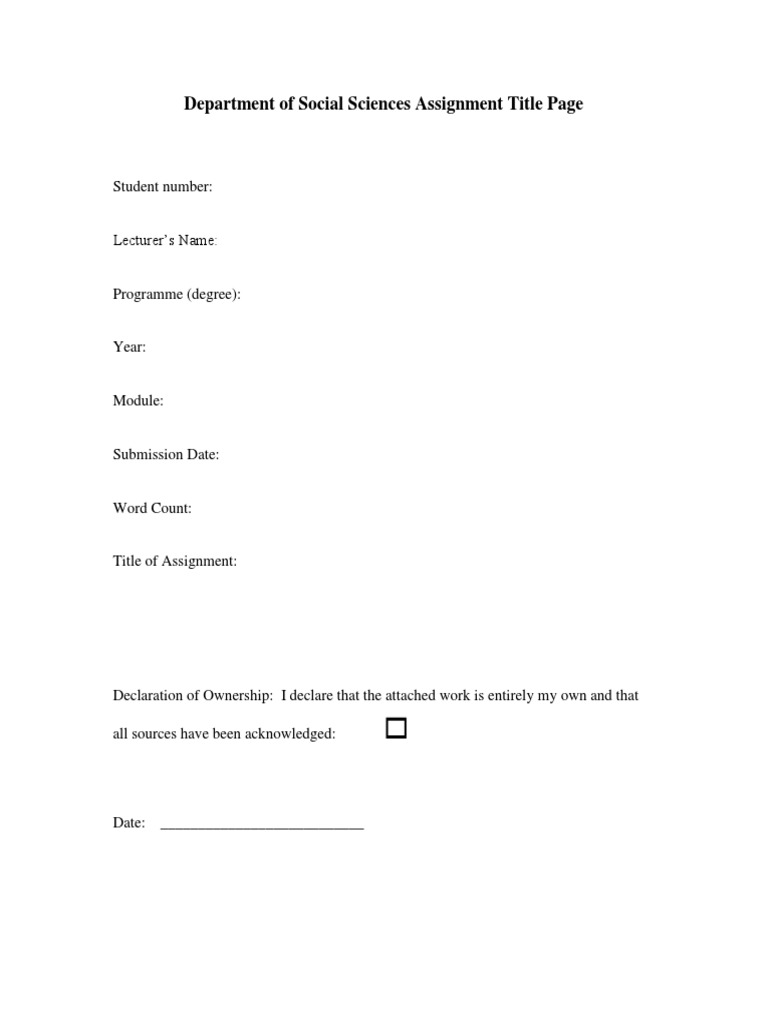 Department of Social Sciences Assignment Title Page | PDF | Career & Growth
