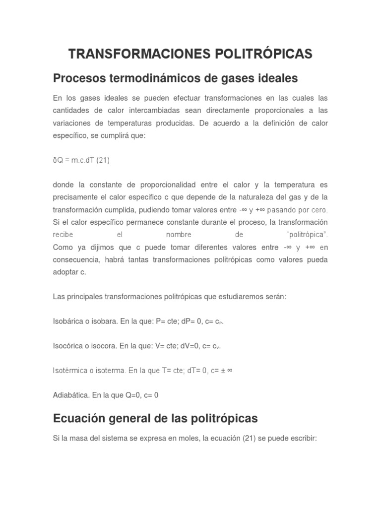 Transformaciones Politrópicas | PDF | Calor | Gases