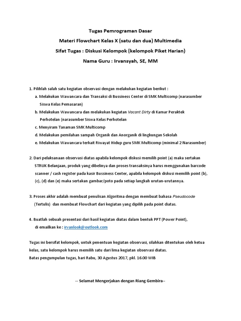 Tugas Pemrograman Dasar Kelas X | PDF