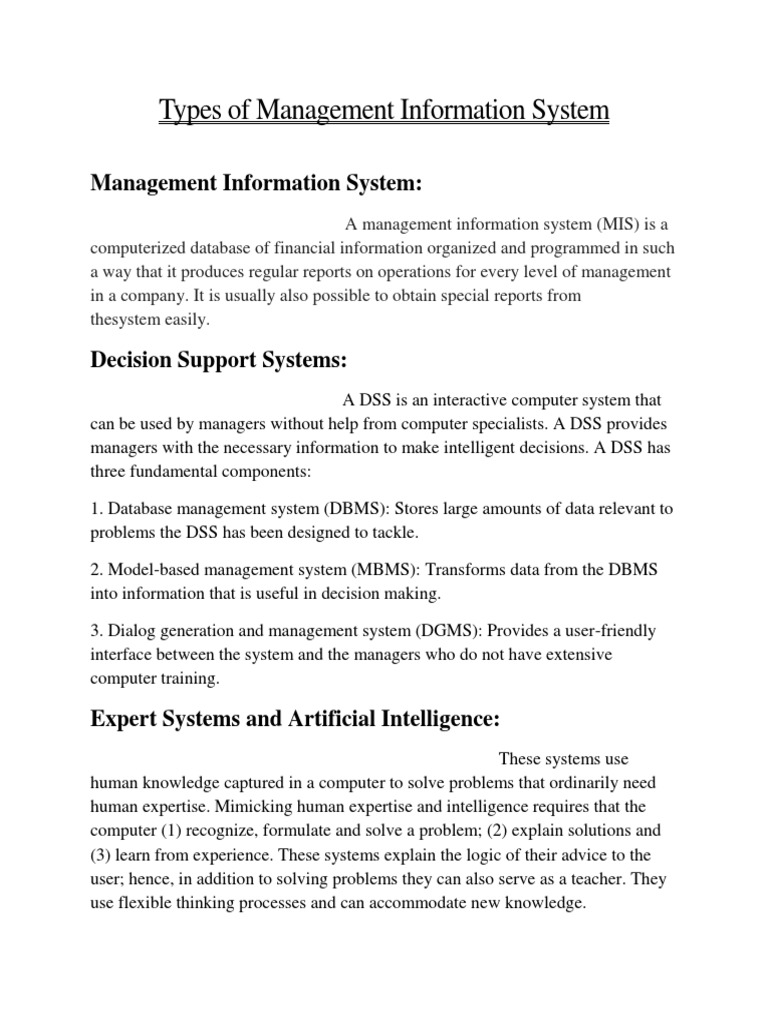 Types of Management Information Systems | PDF | Information System ...